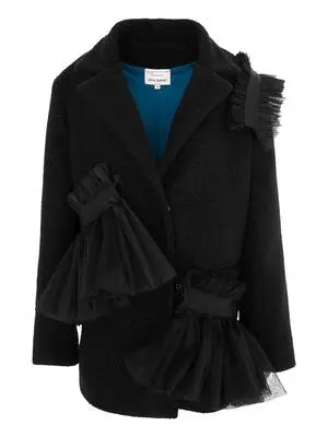 SILVIA SERBAN Textured Jacket With Detachable Ruffles - Black