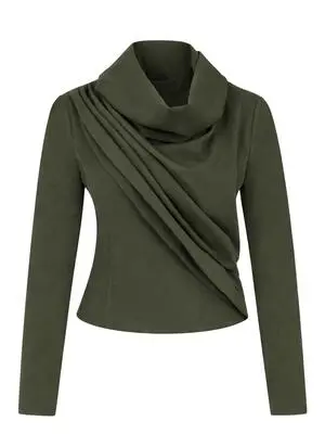 MAAN ISTANBUL Draped Cowl Neck Long Sleeve Top - Green