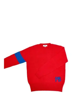 THE GILDED COTTAGE Hand-embroidered Alpaca Varsity Sweater - Blue/red