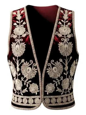 IZABELA MANDOIU Velvet Embroidered Vest - Red