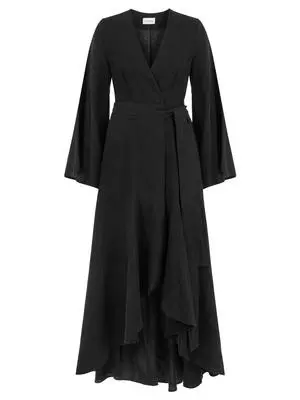LILAMIE Monte Carlo Linen Resort Dress - Black