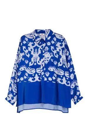 NIZA Royal Satin Blouse With Ornamental Print - Blue