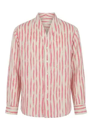 MODENAIRE Striped Button Front Shirt With Stand Collar - Red