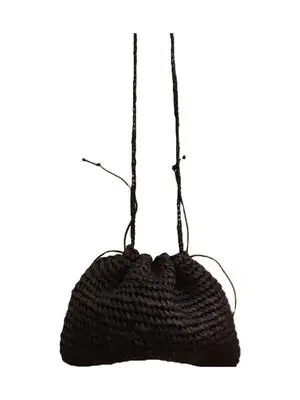 SPRINGMOONATELIER Handmade Raffia Shoulder Bag - Black