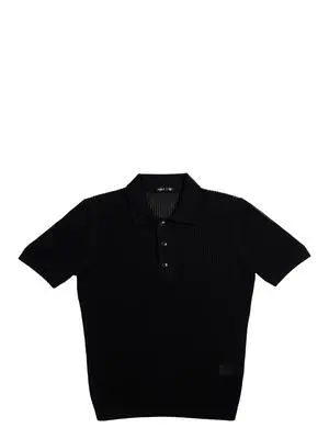 EIGHT X Zephyr Short Sleeve Button Up Crochet Shirt - Black
