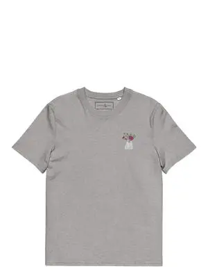 ANCHOR & CREW Heather Peony Garden Dystopia Organic Cotton Embroidered T-shirt - Grey