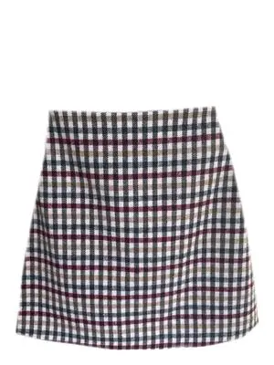 MIRIMALIST Checked Wool Blend Mini Skirt - Brown