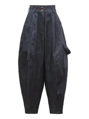 JULIA ALLERT Baggy Wide Leg Cargo Jeans With Pinstripes - Blue