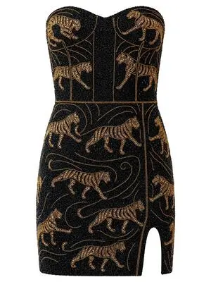 SELF-ADORE Beaded Tiger Strapless Mini Dress - Black/gold