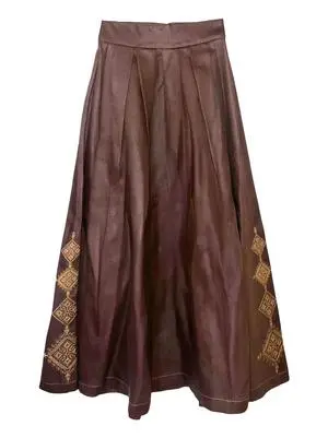 L2R THE LABEL Embellished Denim Maxi Skirt - Brown
