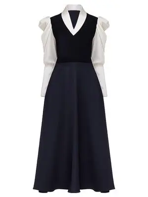 JULIA ALLERT Satin V-neck Long Sleeve Midi Dress - Black