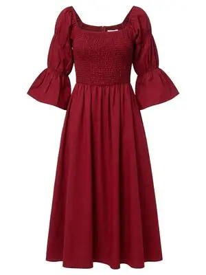 ASHITA FERNANDES Shirred Bodice Midi Dress - Red