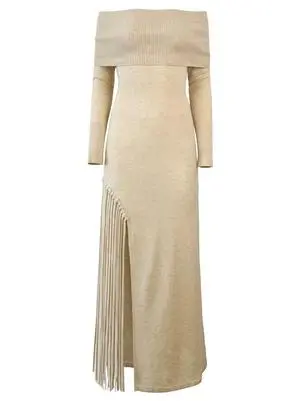 SOLGO ATELIER Neutrals Peris Off-shoulder Cashmere Maxi Dress - Beige