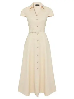 EXQUISE Button-front Midi Shirt Dress - Beige