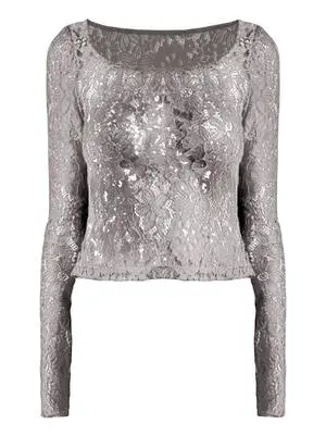 MAISON DE HOE Pearl Lace Blossom Knit Top - Grey
