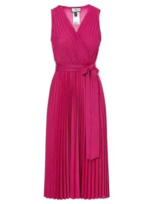 NISSA Lurex Thread Viscose Midi Dress - Pink