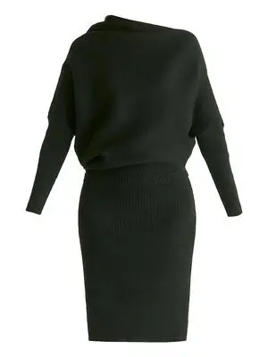 PAISIE Draped Knitted Dress - Black