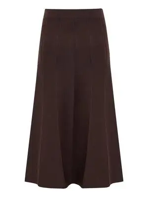 EXQUISE High-waist Knit Midi Skirt - Brown