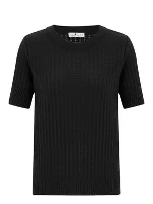 PERALUNA Cashmere Blend 3d Vertical Striped Knitwear Blouse - Black