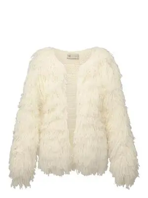 ALINA CERNATESCU Halo Mini Wool Jacket With Hand-knitted Long Sleeves - White