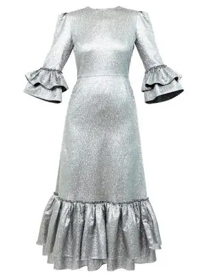 KAROLINA OZOLINSIUTE Metallic Maxi Dress With Ruffled Sleeves - Grey/silver