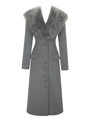 MISS CIRCLE NEW YORK Wool-blend Single-breasted Coat With Faux Fur Collar - Grey