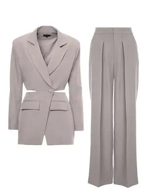 BLUZAT Suit With Blazer And Wide Leg Trousers - Grey
