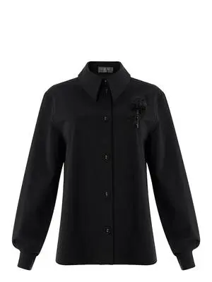 EXQUISE Collared Long Sleeve Shirt - Black