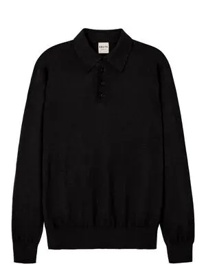 SALTS CASHMERE Long Sleeved Polo Shirt - Black