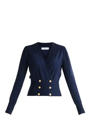 PAISIE Long Sleeve Knitted Wrap Top - Blue