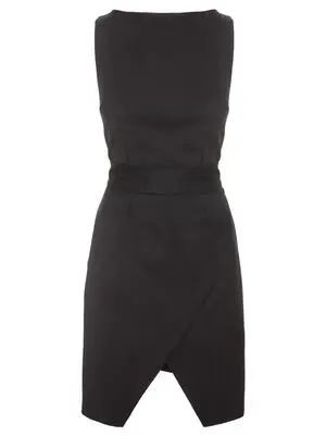 AVENUE N°29 Round Neckline Wrap Midi Dress - Black