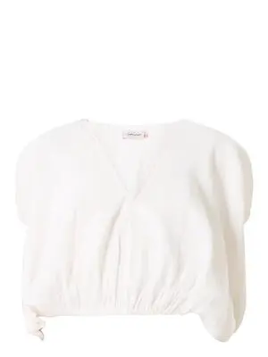 TRAFFIC PEOPLE Cropped V-neck Top With Elasticated Waist - White
