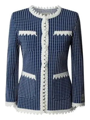 THE EXTREME COLLECTION Knit Jacket With Scalloped Finishes - Blue/white