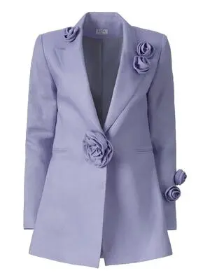 LITA COUTURE Rosette Appliqué Linen Blazer - Purple