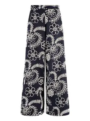 TRAFFIC PEOPLE Floral Wide Leg Trousers - Blue/white