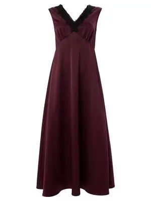 EXQUISE Lace Collar Satin Midi Chana Dress - Red