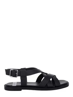 RAG & CO Leather Gladiator Sandals - Black