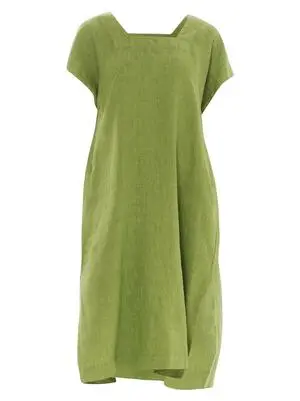 Haris Cotton Smock Linen Midi Dress - Green