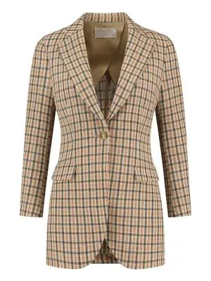VULTO Plaid Wool-silk Blazer - Brown