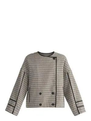 PAISIE Checked Double-Breasted Jacket With Scarf