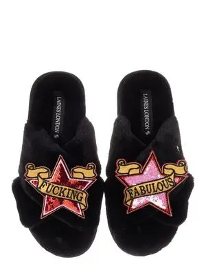 LAINES LONDON Classic Laines London Slippers With Brooches Black