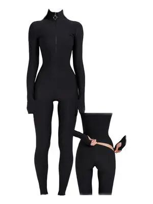 MONOSUIT Long Sleeve Turtleneck Zip Up Bodysuit - Black