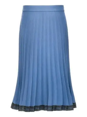 SMART AND JOY Lace Trim Pleated Skirt - Blue