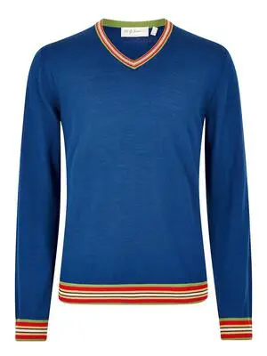 MG RIVERS Extrafine Merino V-neck Pullover - Blue