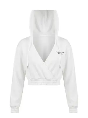 REVYVE ACTIVE Cropped V-neck Hoodie - White