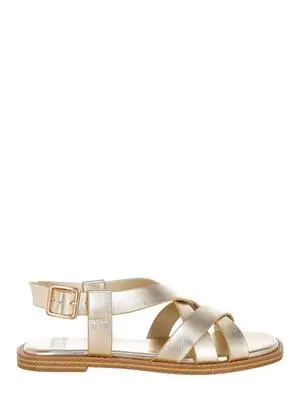 RAG & CO Metallic Leather Buckled Flats - Gold