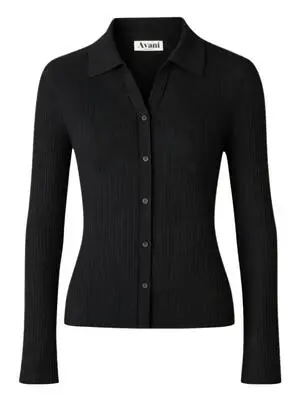AVANI APPAREL Mélisse Ribbed Polo Top Black