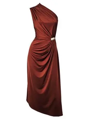 ME & THEE One Shoulder Draped Dress - Brown/red