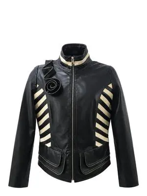 ZASTASTUDIO Flower Biker Leather Jacket - Black