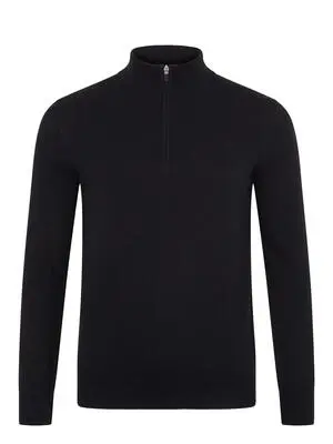 PAUL JAMES KNITWEAR Foster Cotton Zip Neck Jumper - Black